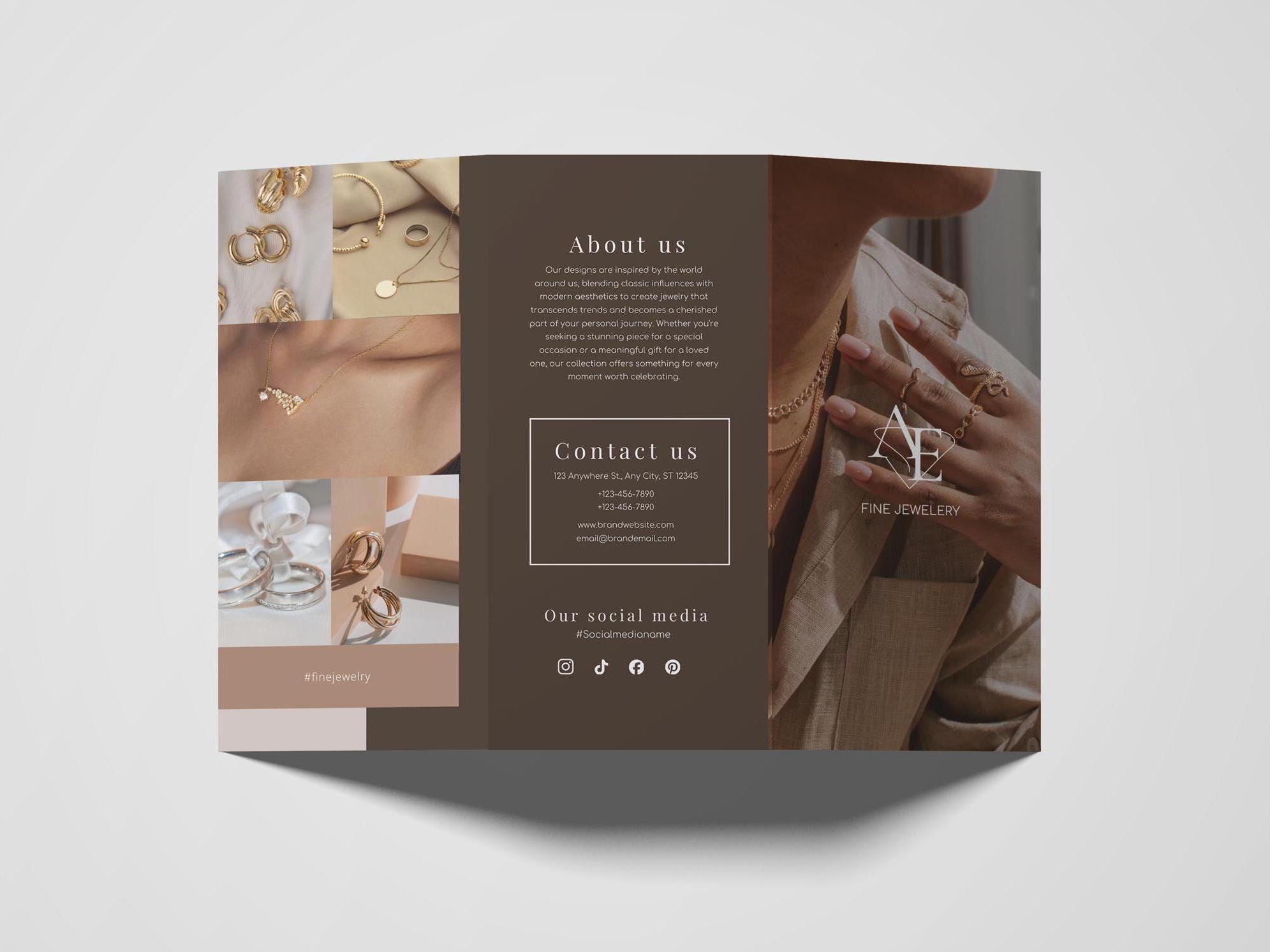 Trifold Jewelry Brochure, Editable Canva Template, Foldable Leaflet EU ...