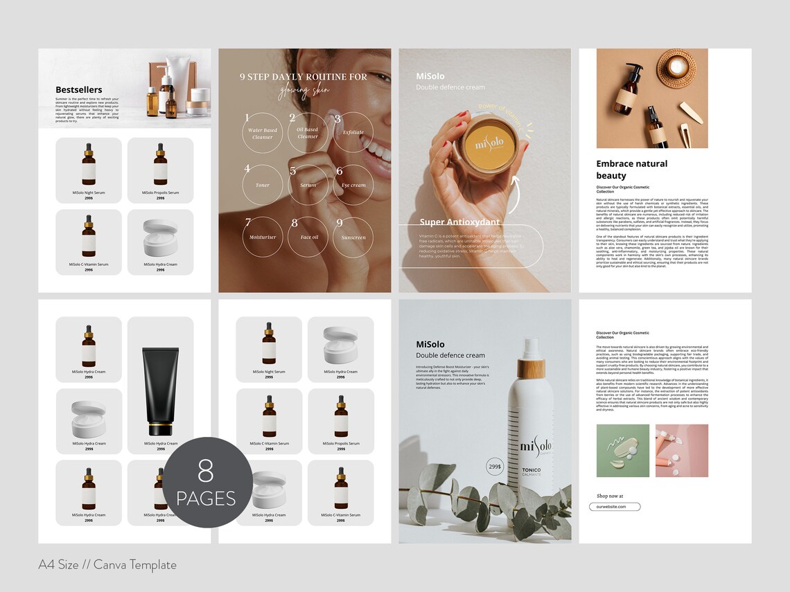 Skincare Product Brochure, Canva Template, Cosmetics Dermatologist ...