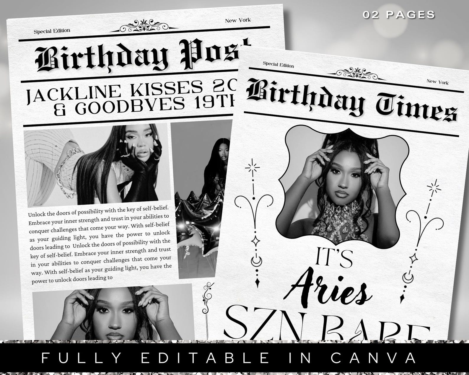Aries Birthday Newspaper Canva Template,zodiac Birthday Newspaper ...