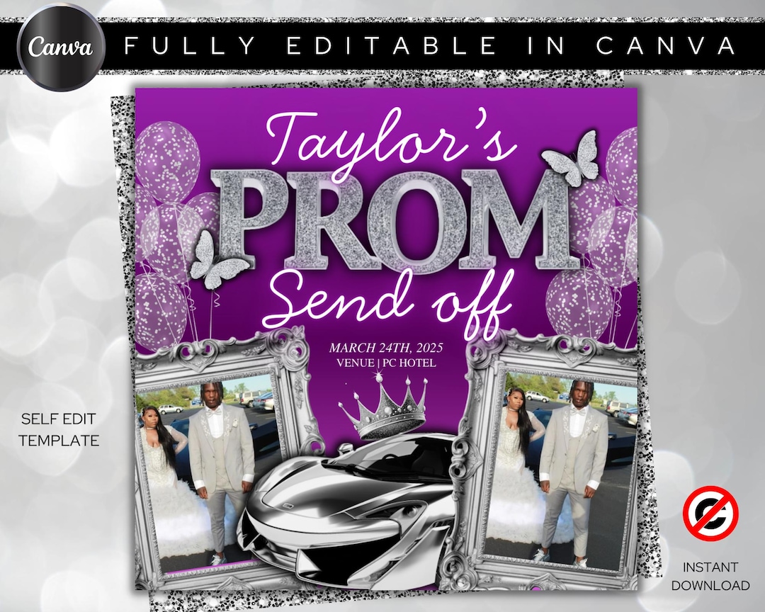 Prom Invitation Flyer, Purple Prom Send-off Flyer, Prom Event Flyer ...