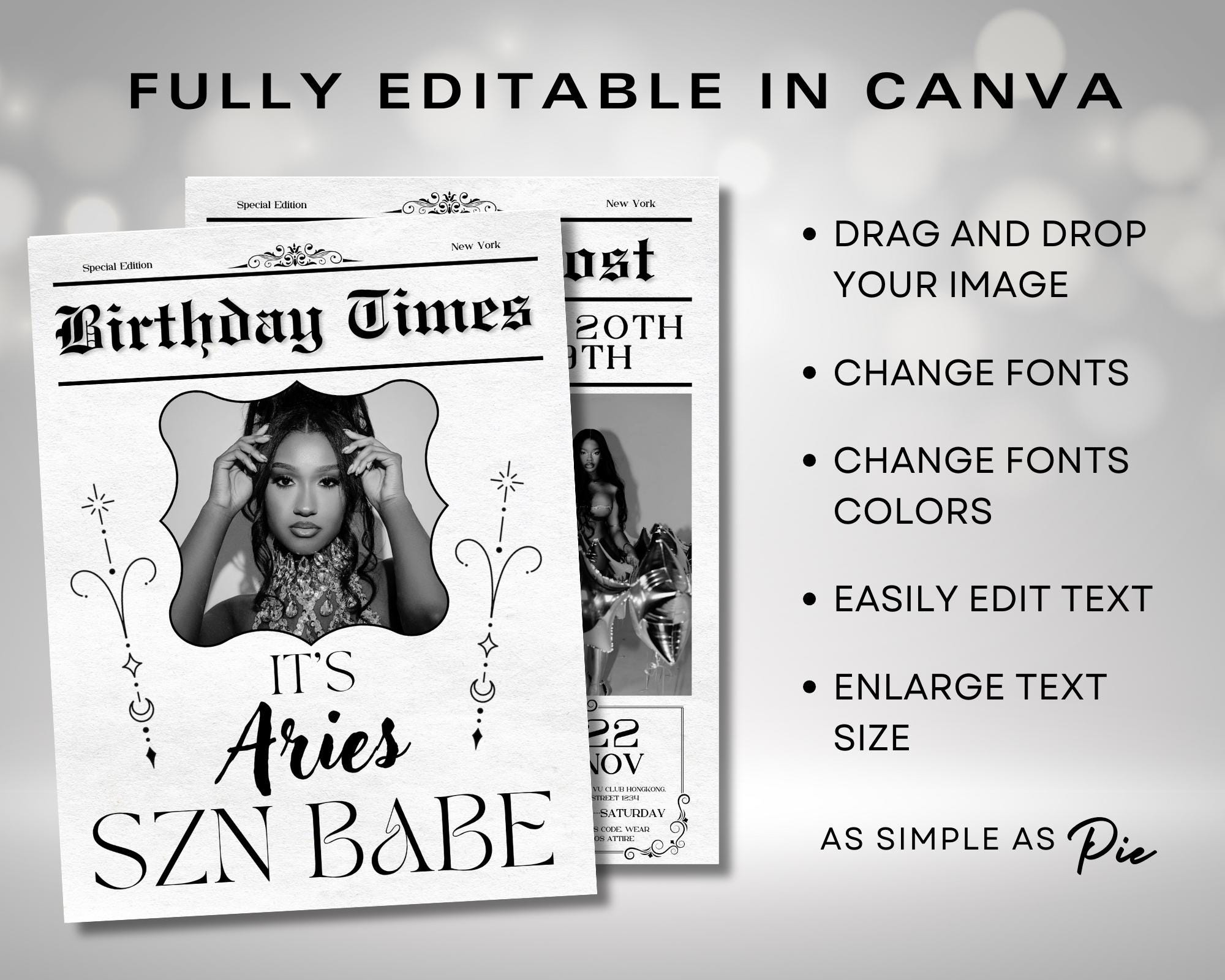 Aries Birthday Newspaper Canva Template,zodiac Birthday Newspaper ...