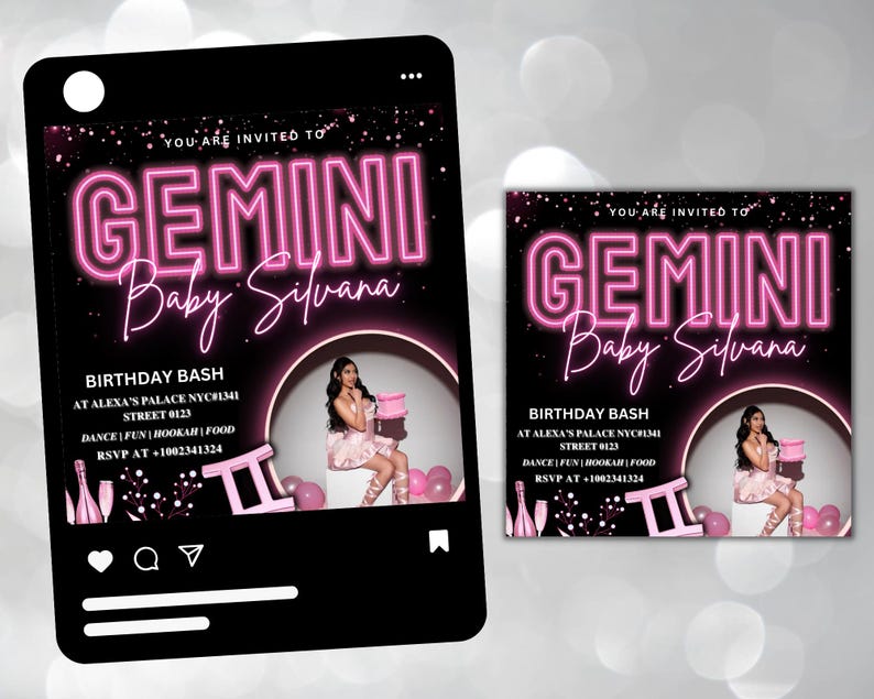 Gemini Birthday Flyer, Gemini Bash Flyer, Birthday Flyer, Birthday Girl ...