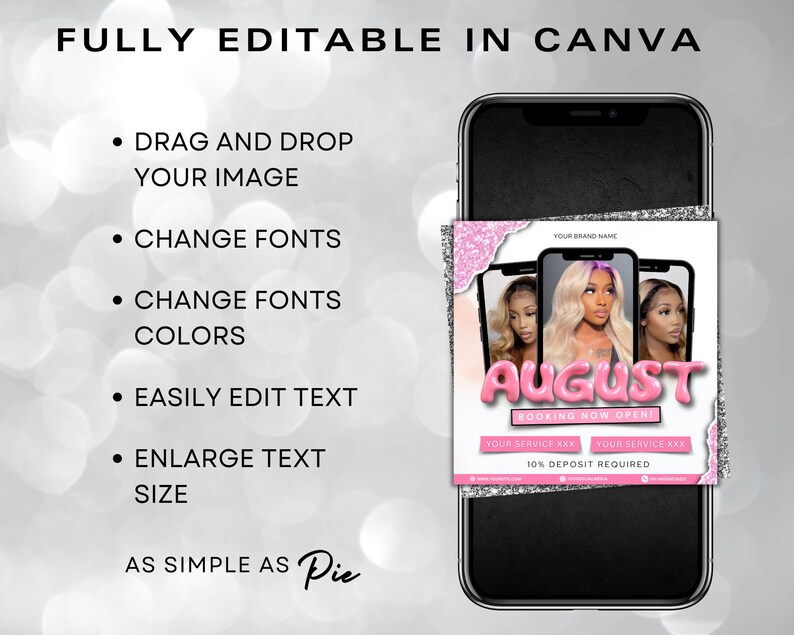 August Booking Flyer, DIY Flyer Template Design, August Appointment ...