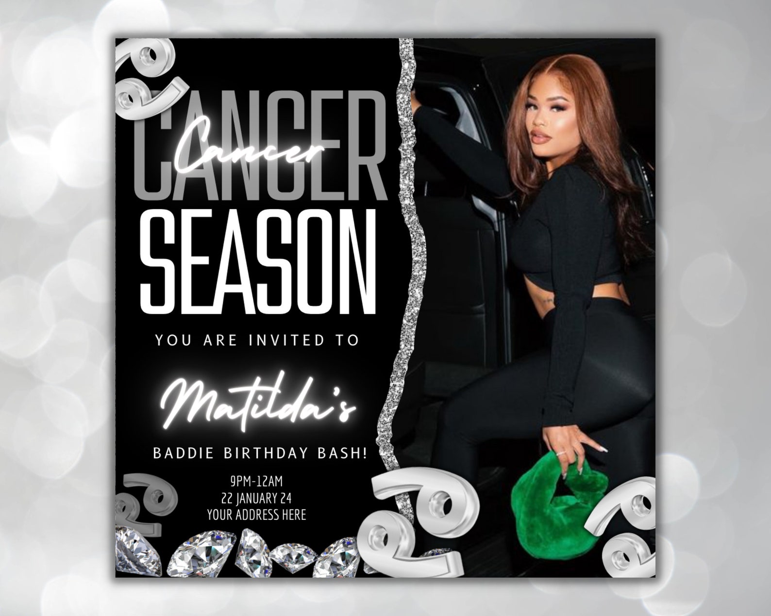 Cancer Birthday Flyer, Cancer Bash Flyer, Birthday Flyer, Birthday Girl ...