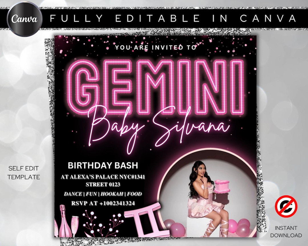 Gemini Birthday Flyer, Gemini Bash Flyer, Birthday Flyer, Birthday Girl ...