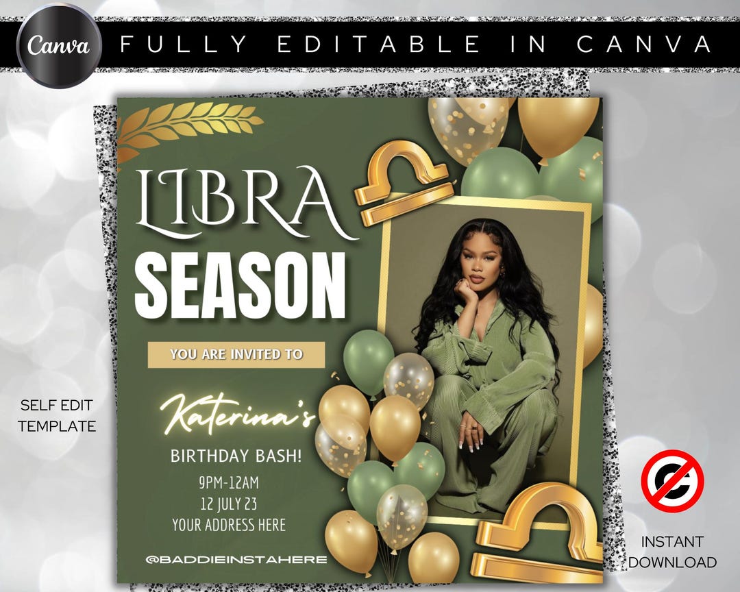 Libra Birthday Flyer, Libra Bash Flyer, Birthday Flyer, Birthday Girl ...