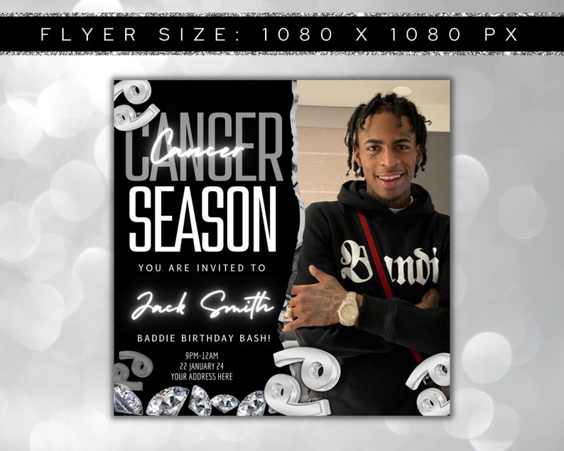 Cancer Birthday Flyer, Cancer Men Birthday Flyer, Cancer Bash Flyer ...