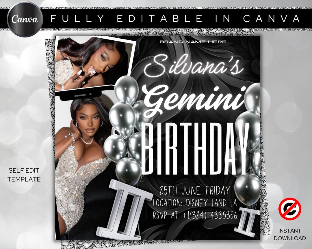 Gemini Birthday Flyer, Gemini Bash Flyer, Birthday Flyer, Birthday Girl ...