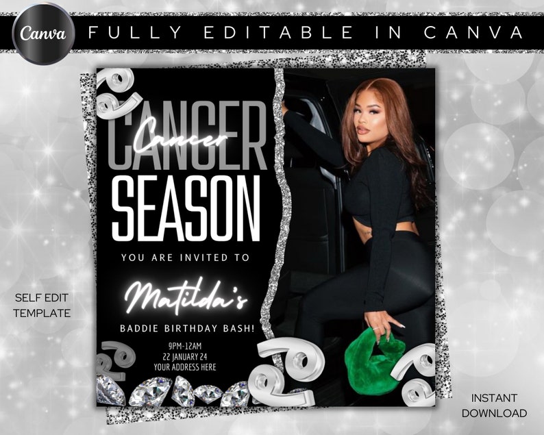 Cancer Birthday Flyer, Cancer Bash Flyer, Birthday Flyer, Birthday Girl ...