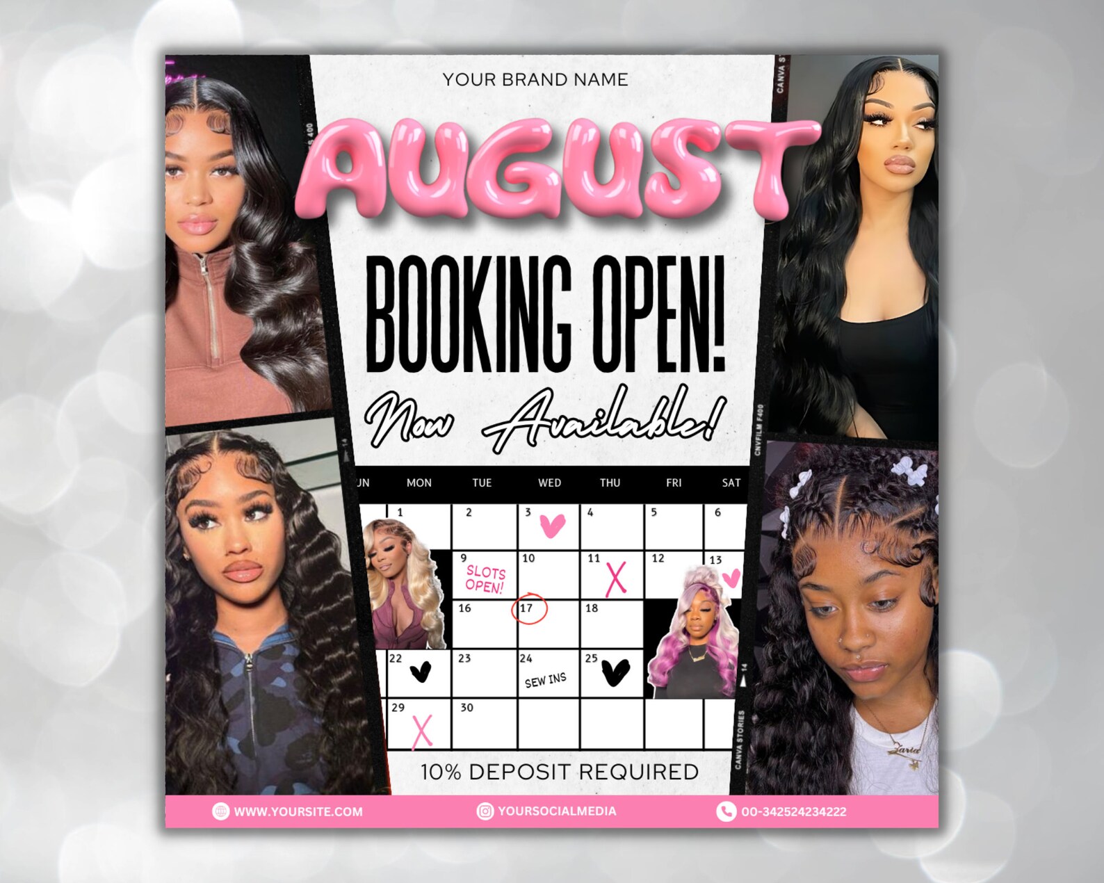 August Booking Flyer, DIY Flyer Template Design, August Appointment ...