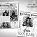 Aries Birthday Newspaper Canva Template,zodiac Birthday Newspaper ...