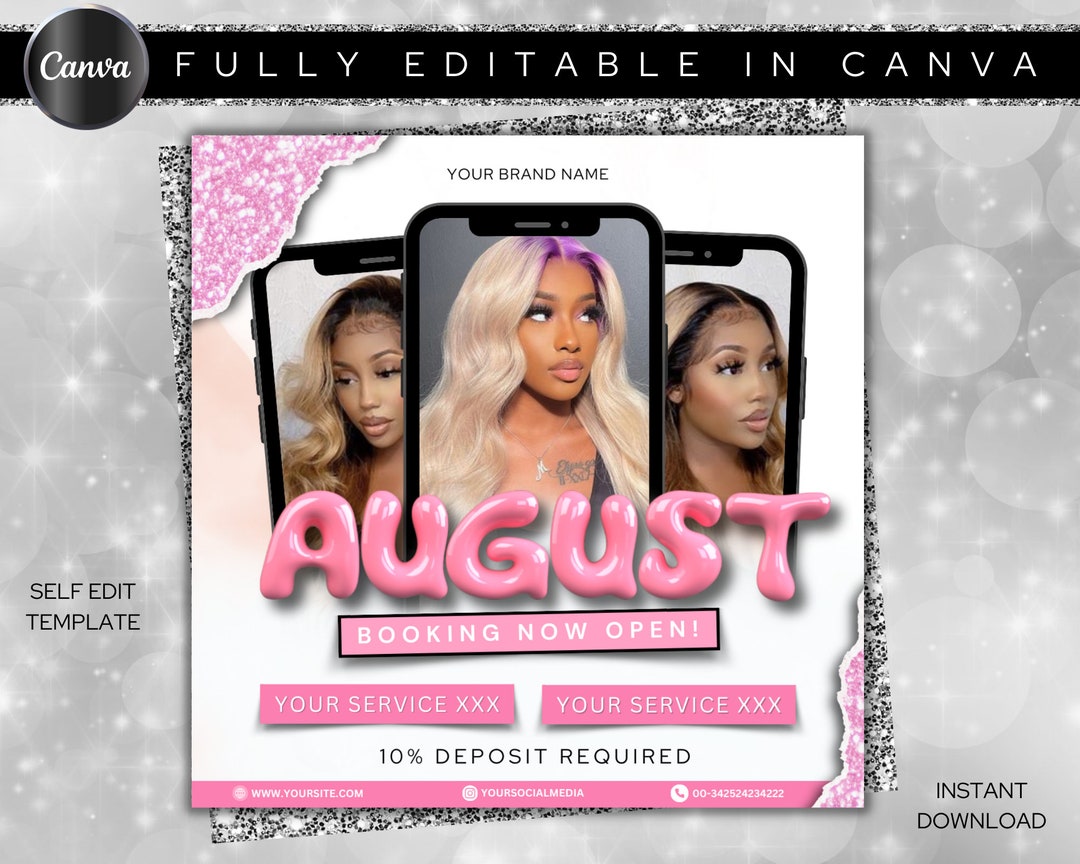 August Booking Flyer, DIY Flyer Template Design, August Appointment ...