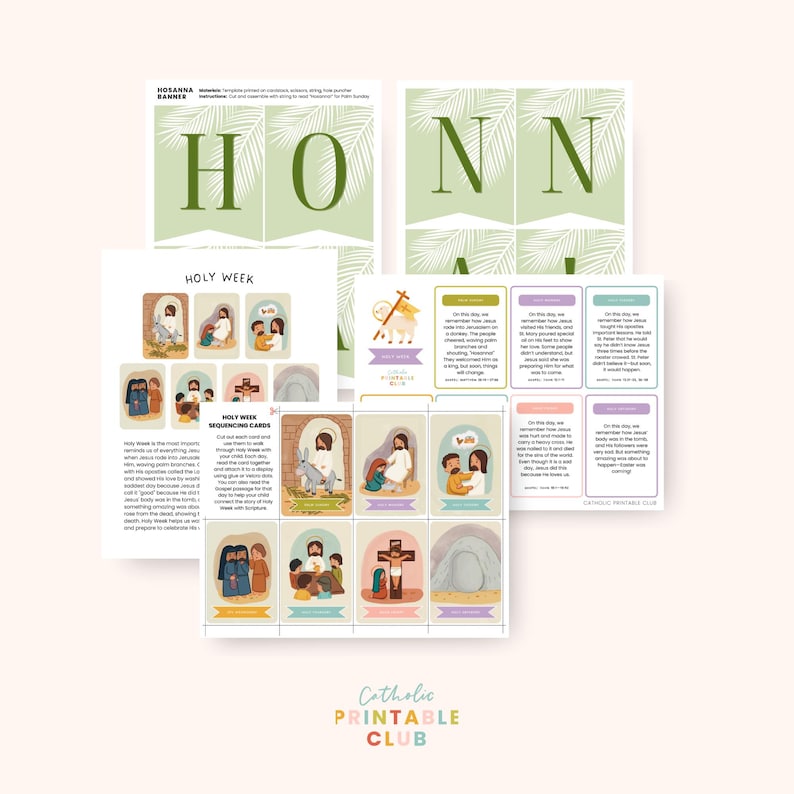 Holy Week Sequencing Cards & Palm Sunday Banner Bundle | Printable Lent ...