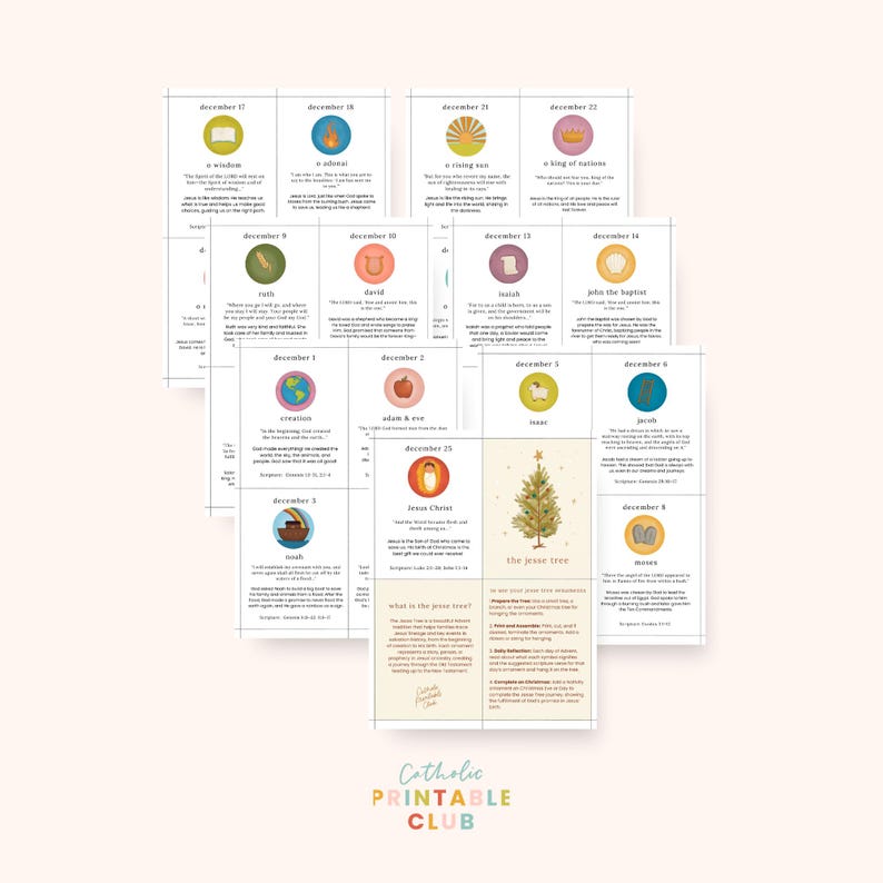 Printable Jesse Tree Ornaments | Advent Countdown | Bible Story Symbols ...