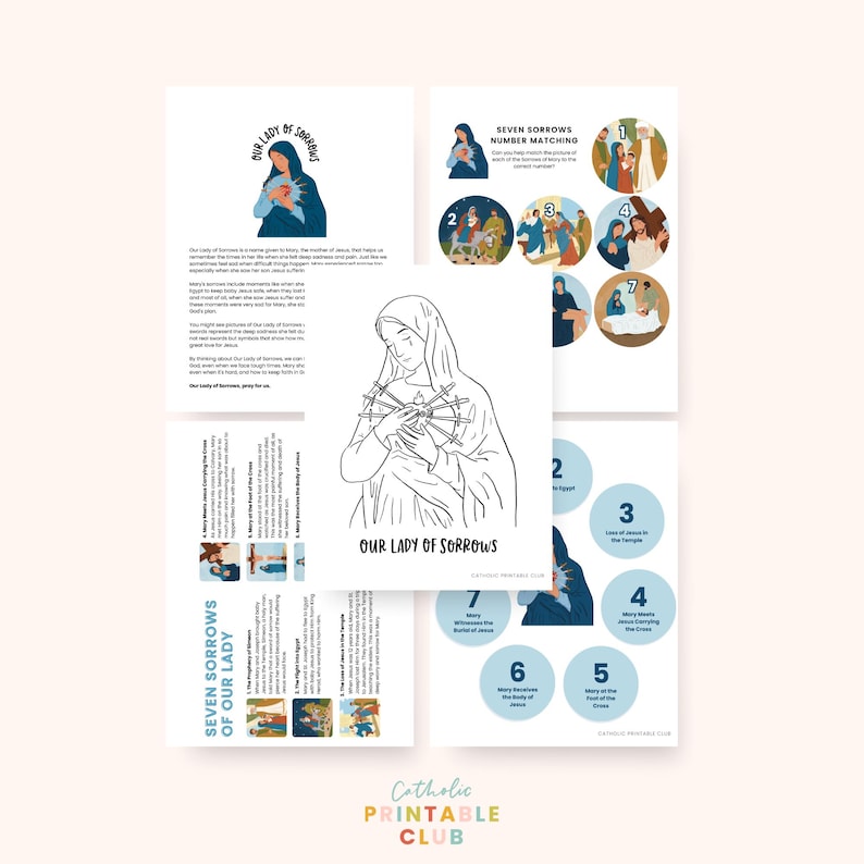 Our Lady of Sorrows Feast Day Printable Pack | Short Story, Coloring ...