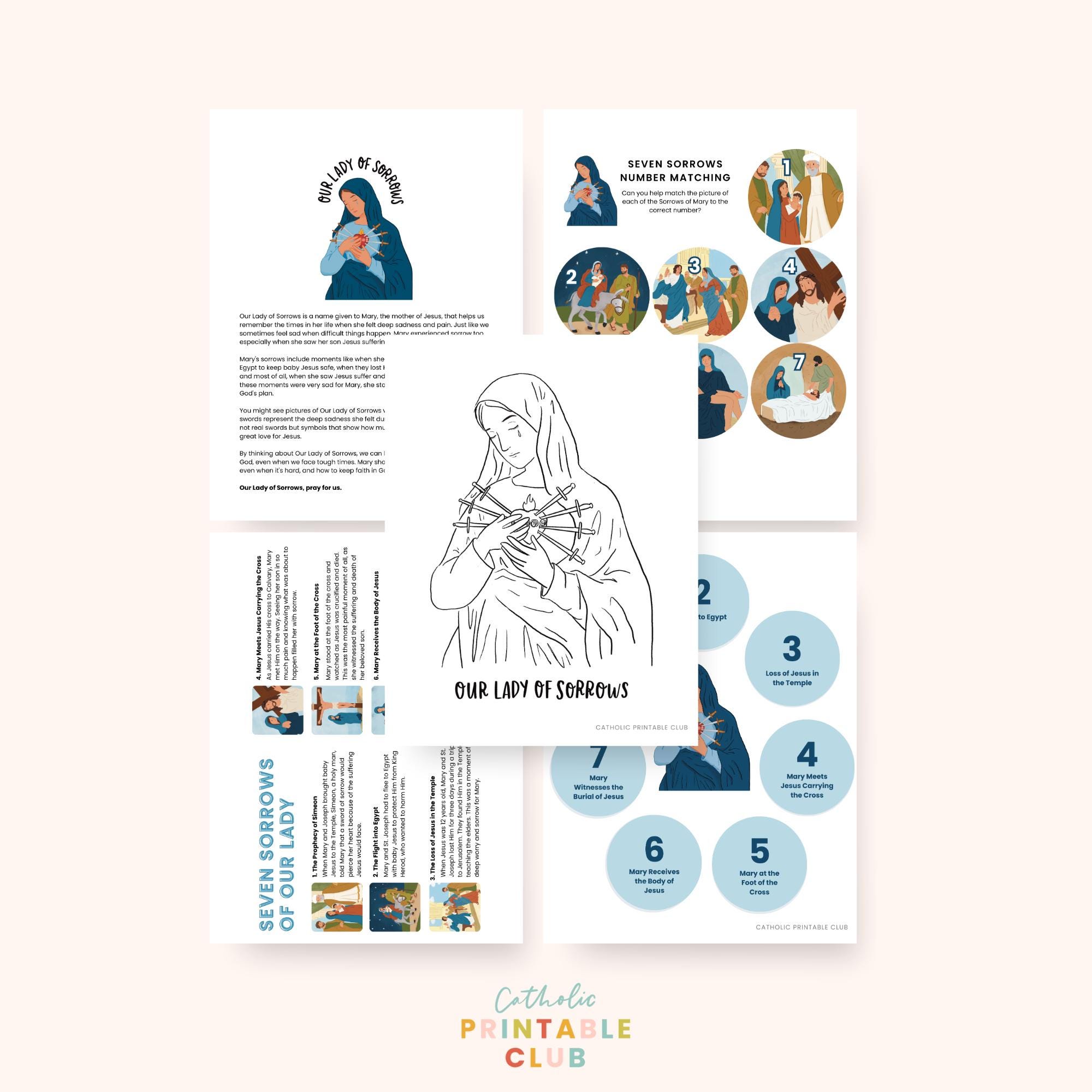 Our Lady of Sorrows Feast Day Printable Pack | Short Story, Coloring ...