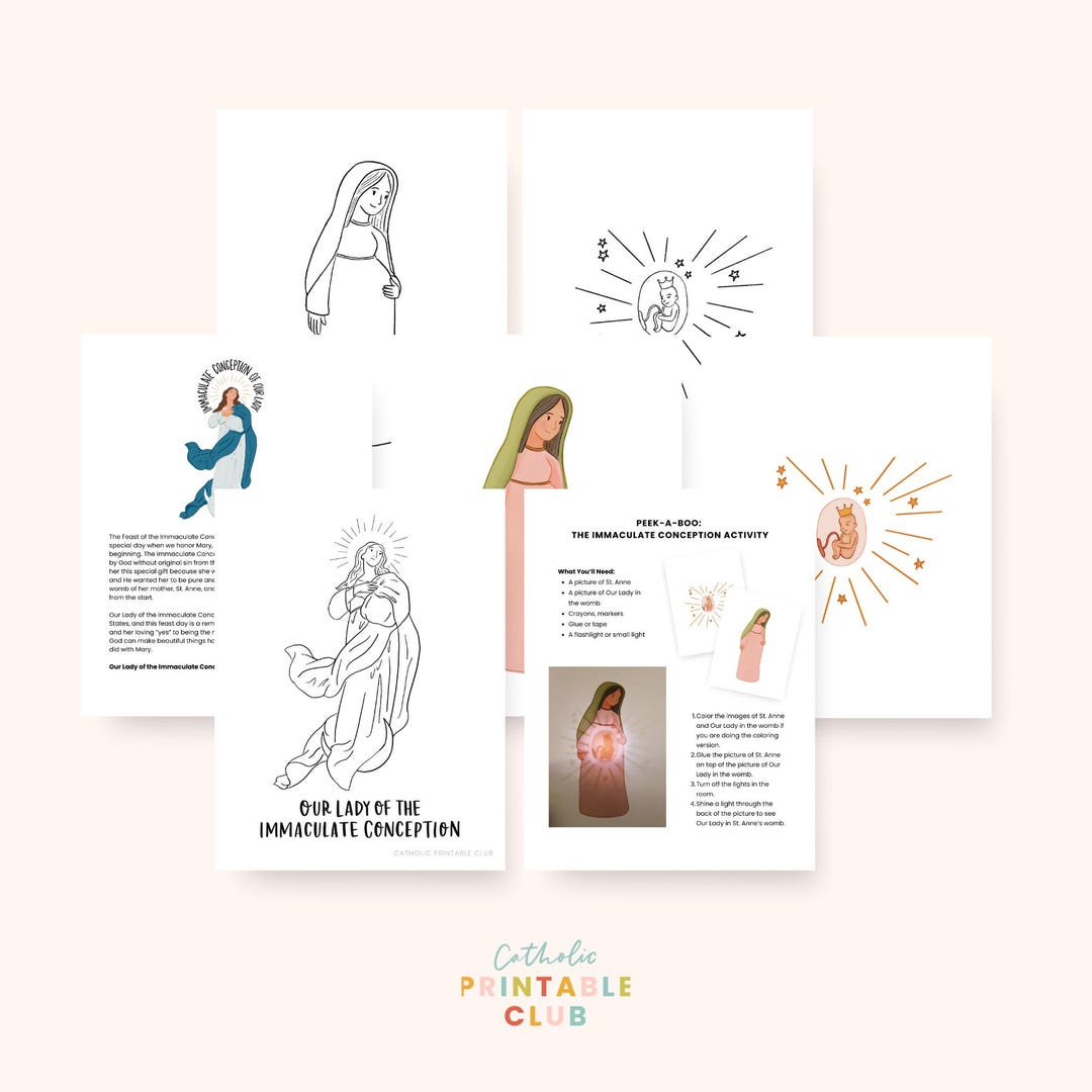 Immaculate Conception Activity Bundle: Coloring Page & Peek-a-boo Craft ...