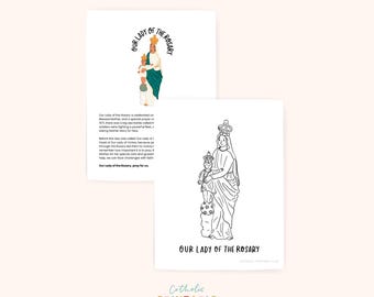 Our Lady of the Rosary Coloring Page - Etsy