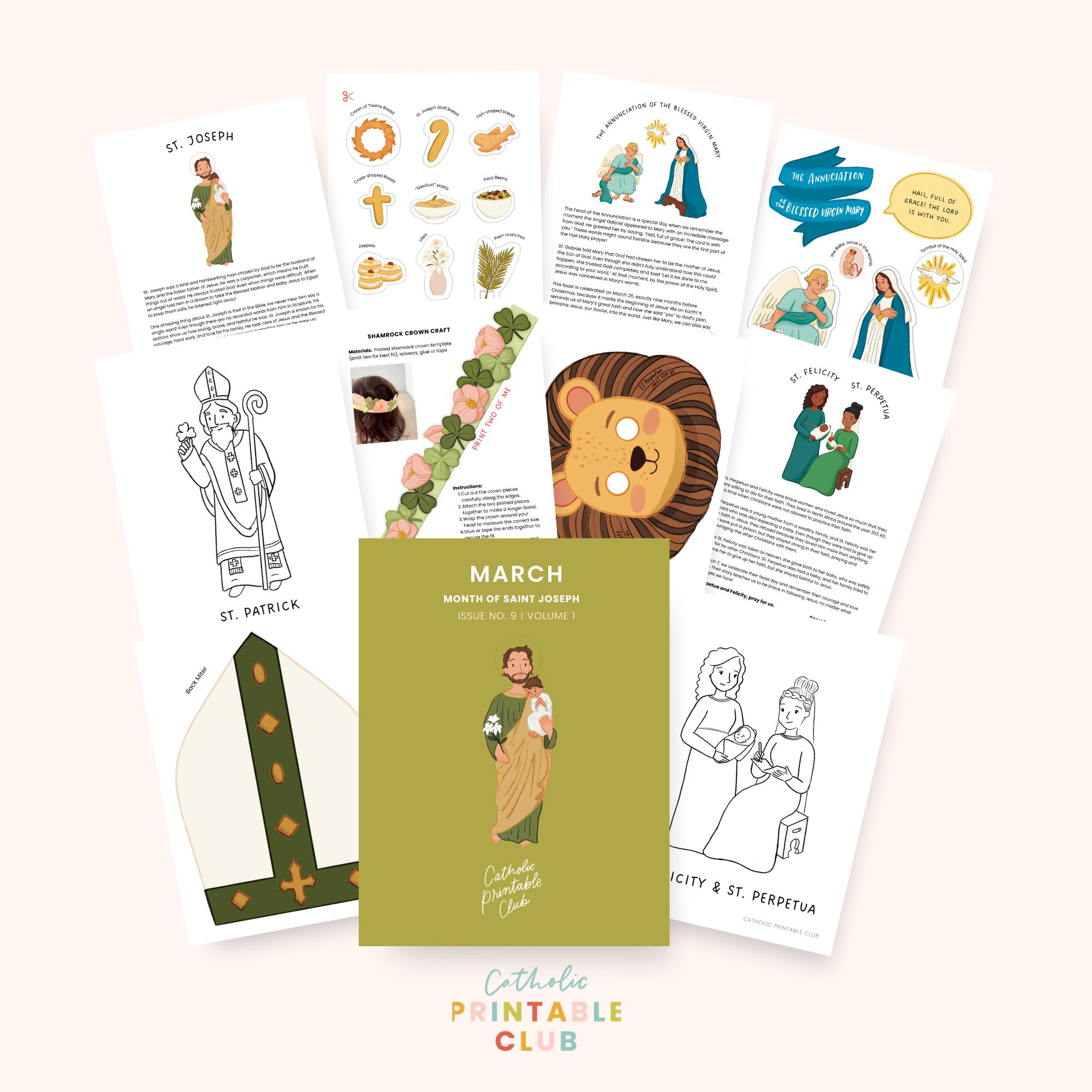 March Printable Pack | Catholic Coloring Pages and Crafts - Etsy