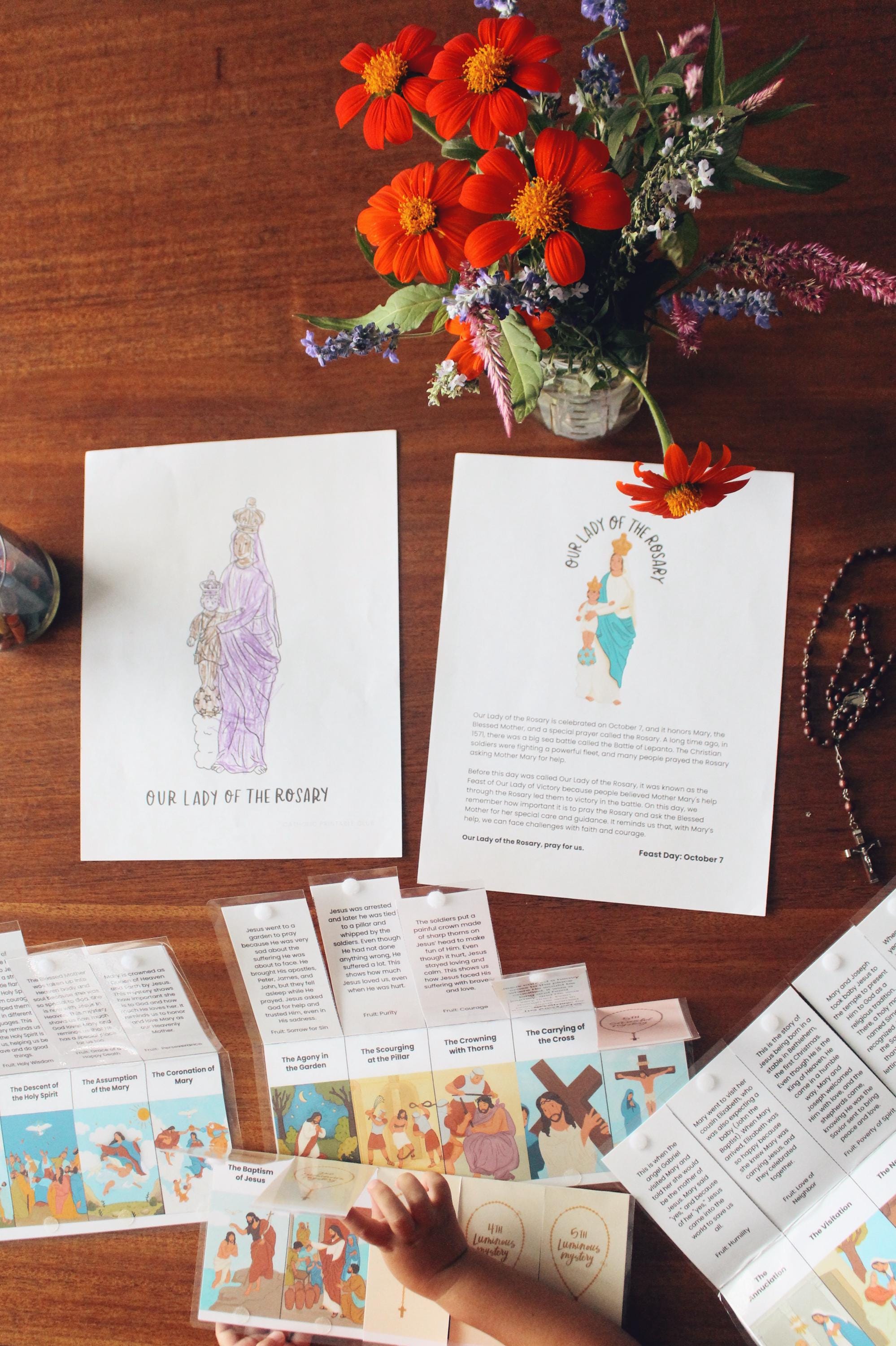 Our Lady of the Rosary Activity Bundle: Coloring Page & Rosary Mystery ...