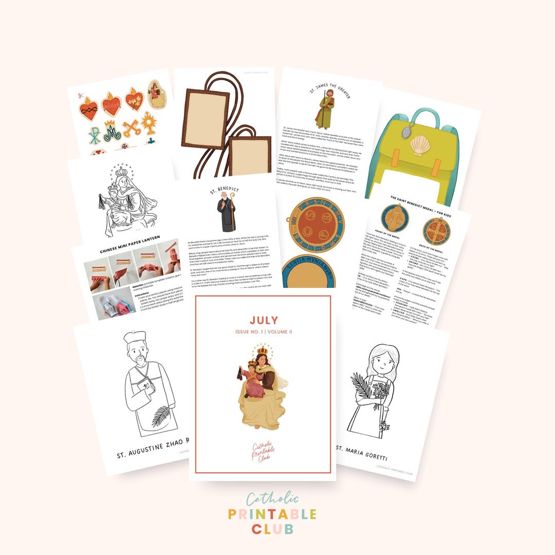July Catholic Printable Pack | Summer Saints Activities, St. Benedict ...
