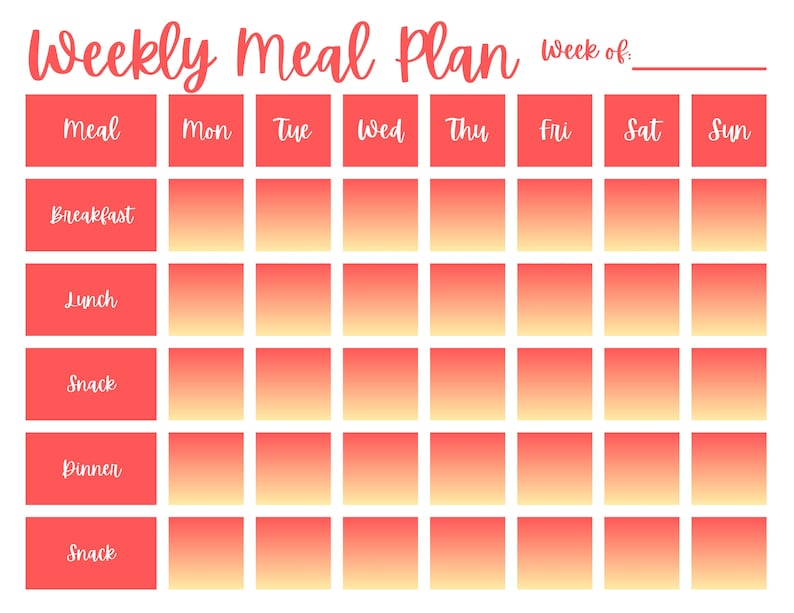 Sunset Vibes Weekly Meal Planner 7 Days - Digital PDF Printable - Etsy