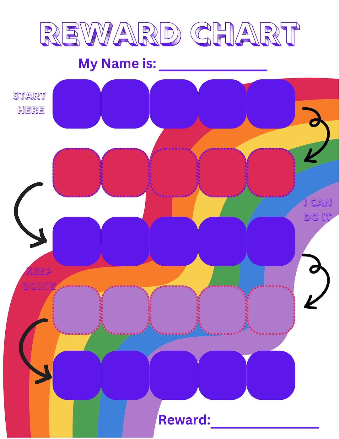 Rainbow Kids Reward Chart (PDF Printable) - Etsy