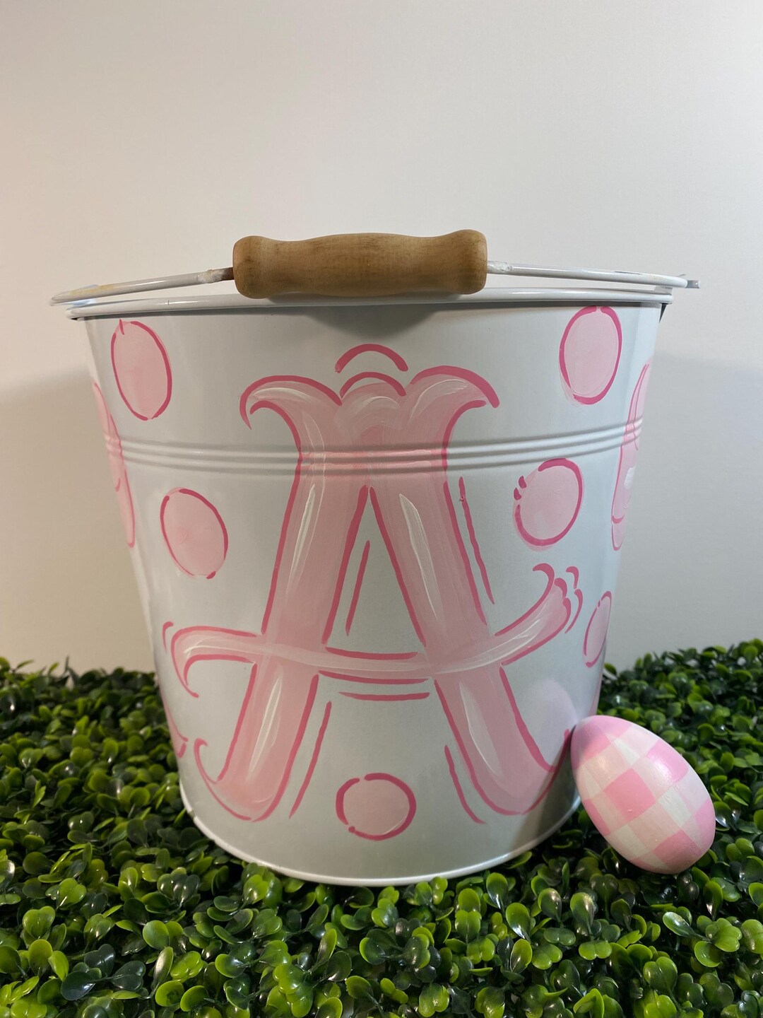 Personalized Painted Metal Easter Basket With Vintage Font and Polka ...