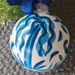 Blue Chinoiserie Style Painted Glass Ball Christmas Ornament, Grand ...