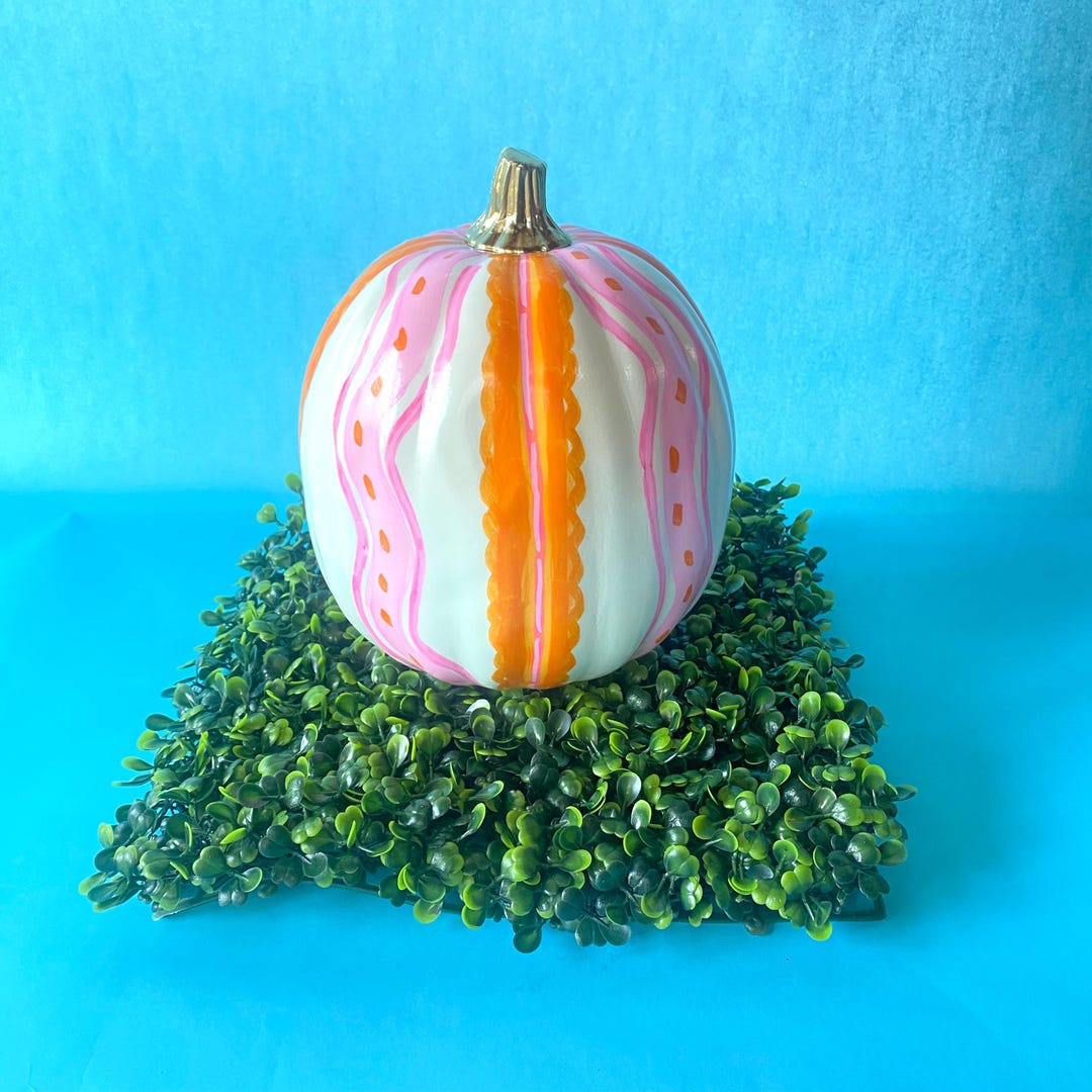 Abstract Pink and Orange Ribbon Pattern Design Faux Painted Pumpkin ...