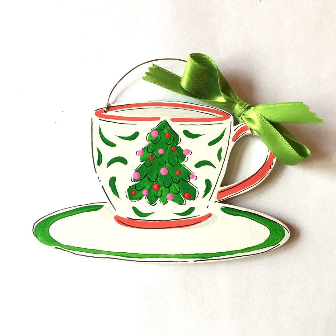 Teacup Christmas Tree Ornament Personalized, Coffee Cup Decoration With ...