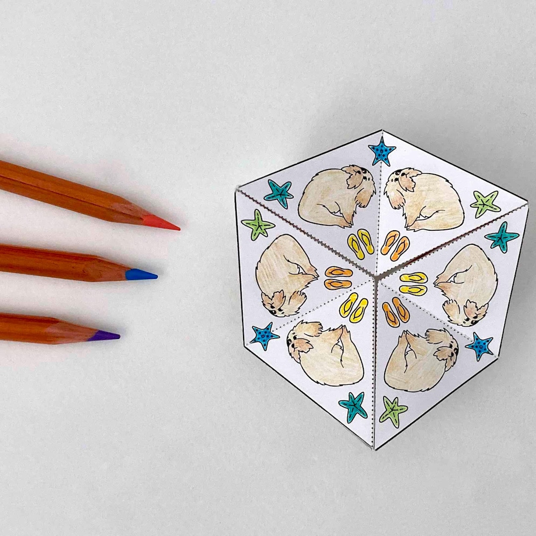 Printable Kaleidocycle Paper Toy, Yoga Animals on the Beach, Coloring ...