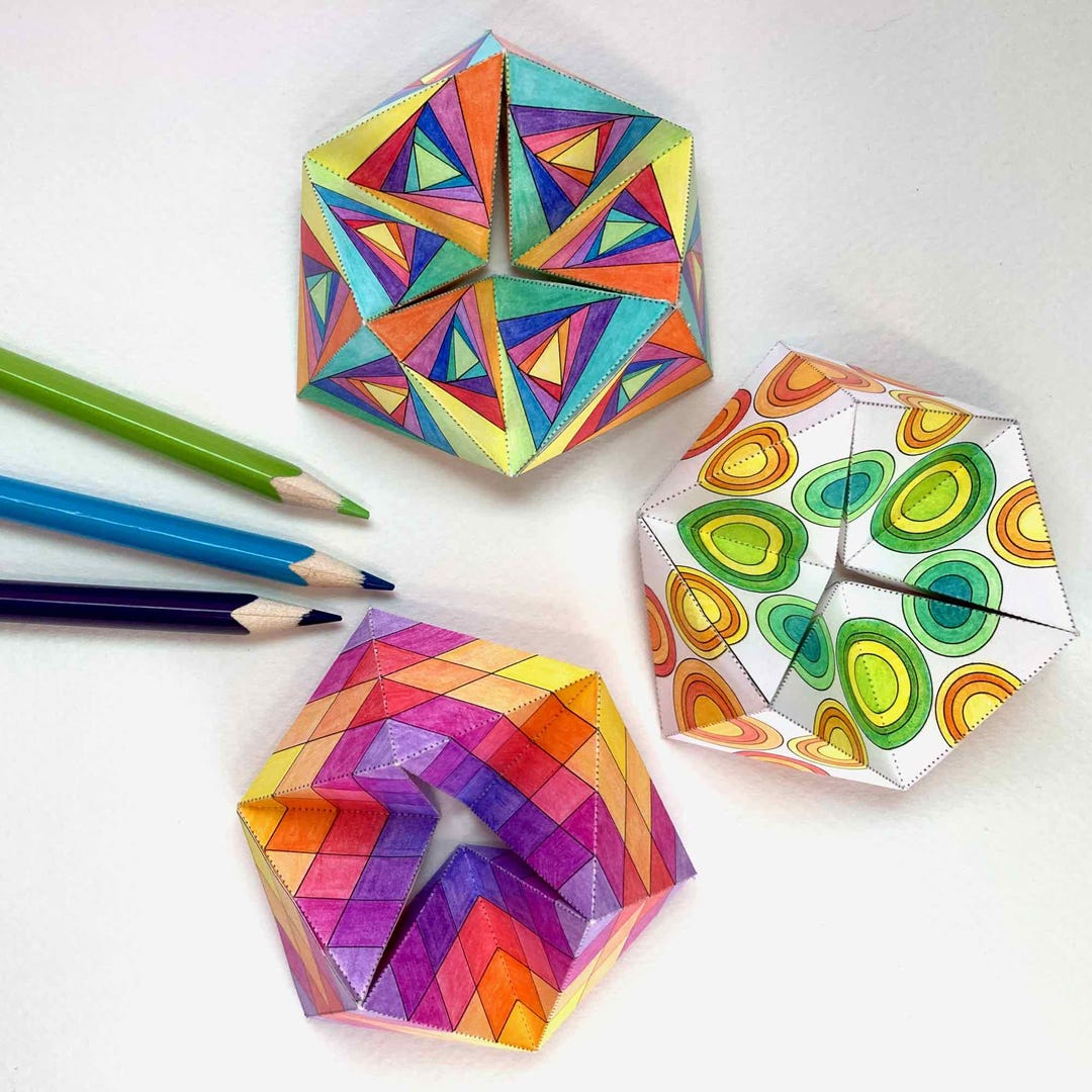 Printable Kaleidocycle Paper Toys: Geometric Patterns #1, Colouring ...