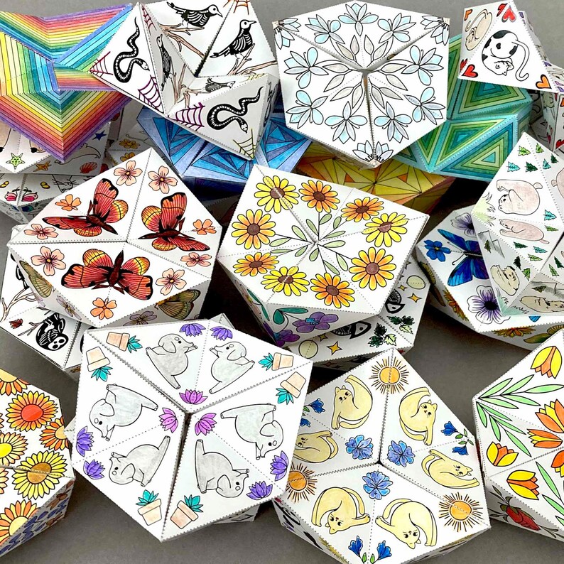 Printable Kaleidocycle Paper Toy • Geometric Flowers #3 • Coloring ...