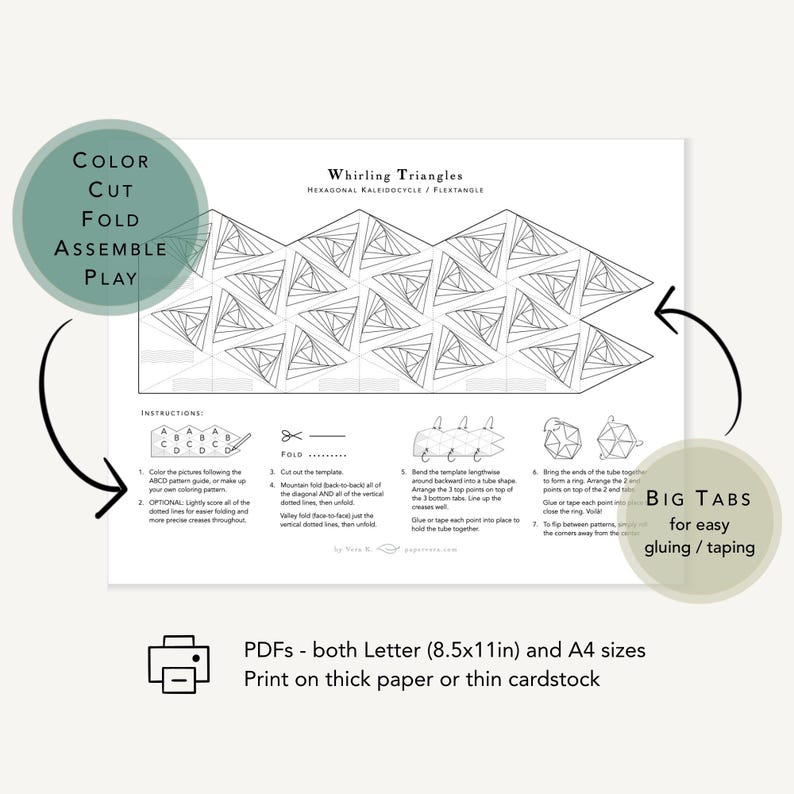 Printable Kaleidocycle Paper Toy, Whirling Triangles Geometric Pattern ...