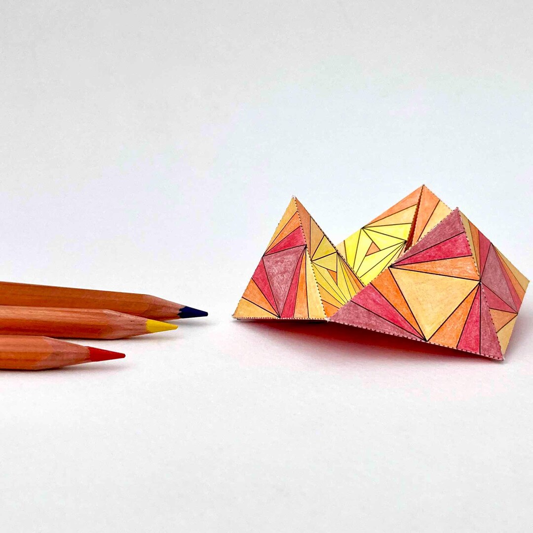 Paper Toy Kaleidocycle • Triangle Fans Geometic Pattern • 3D Coloring ...