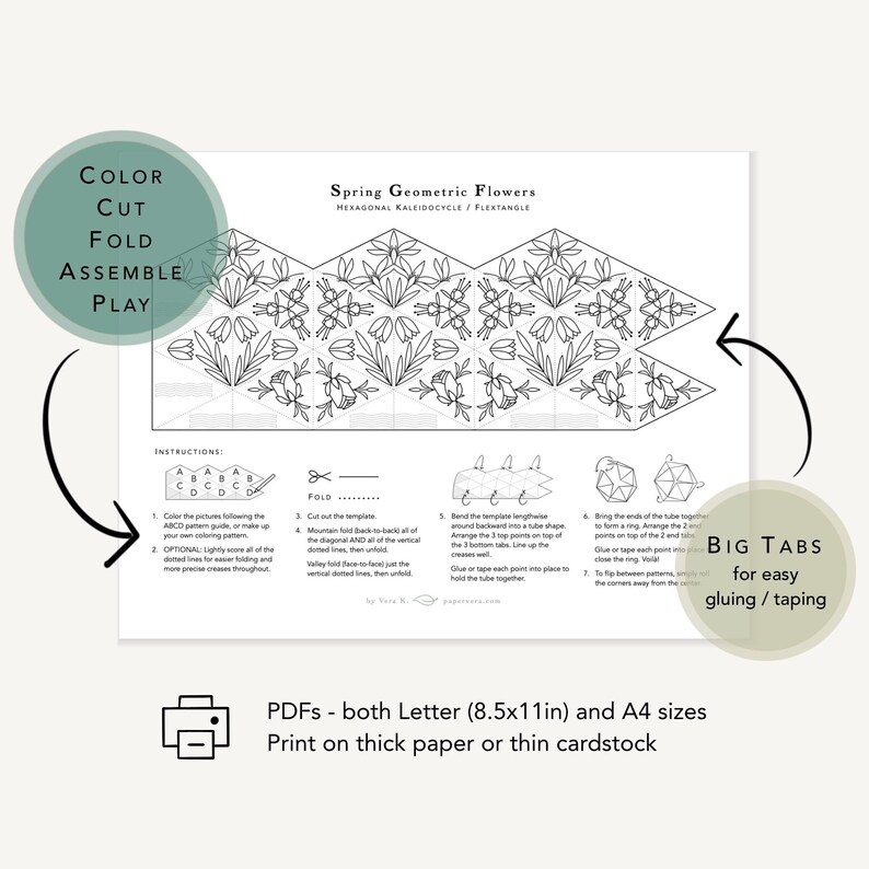 Printable Kaleidocycle Paper Toy • Spring Geometric Flowers • Coloring ...