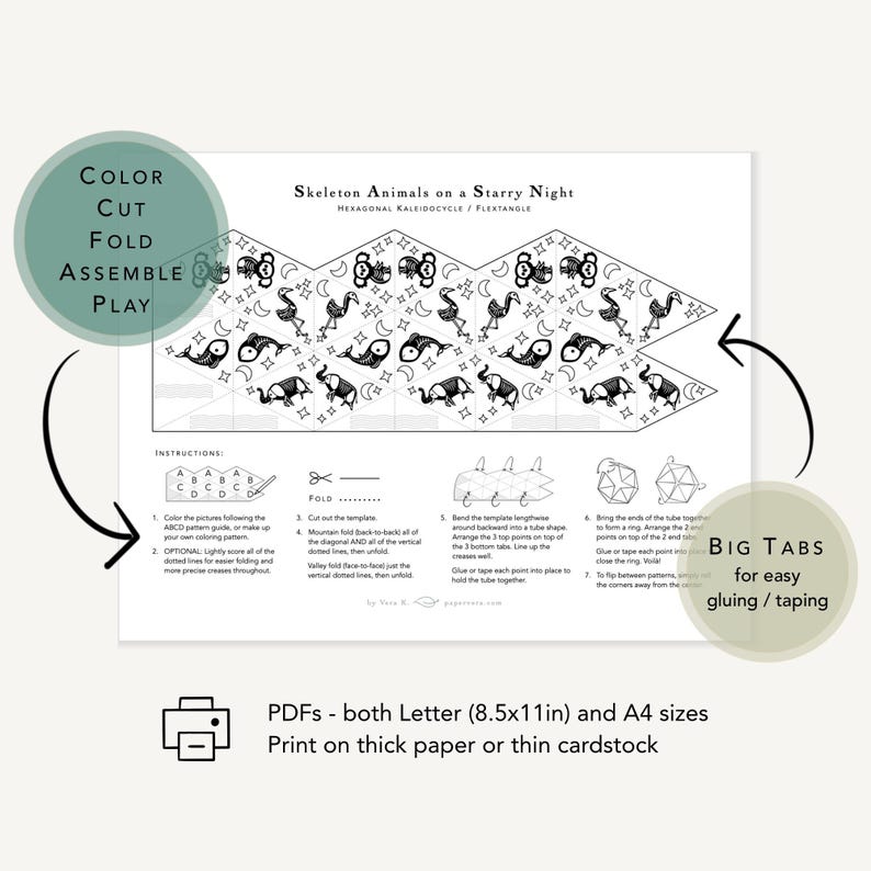 Printable Paper Toy • Skeleton Animals on a Starry Night • Coloring ...