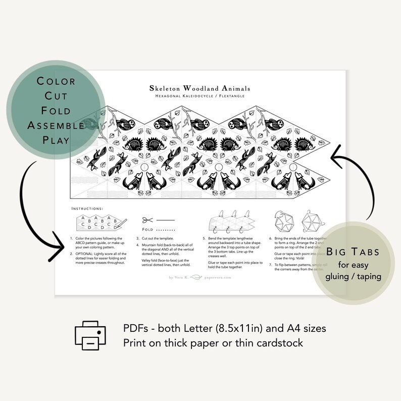 Printable Paper Toy • Skeleton Woodland Animals • 3D Coloring Craft ...