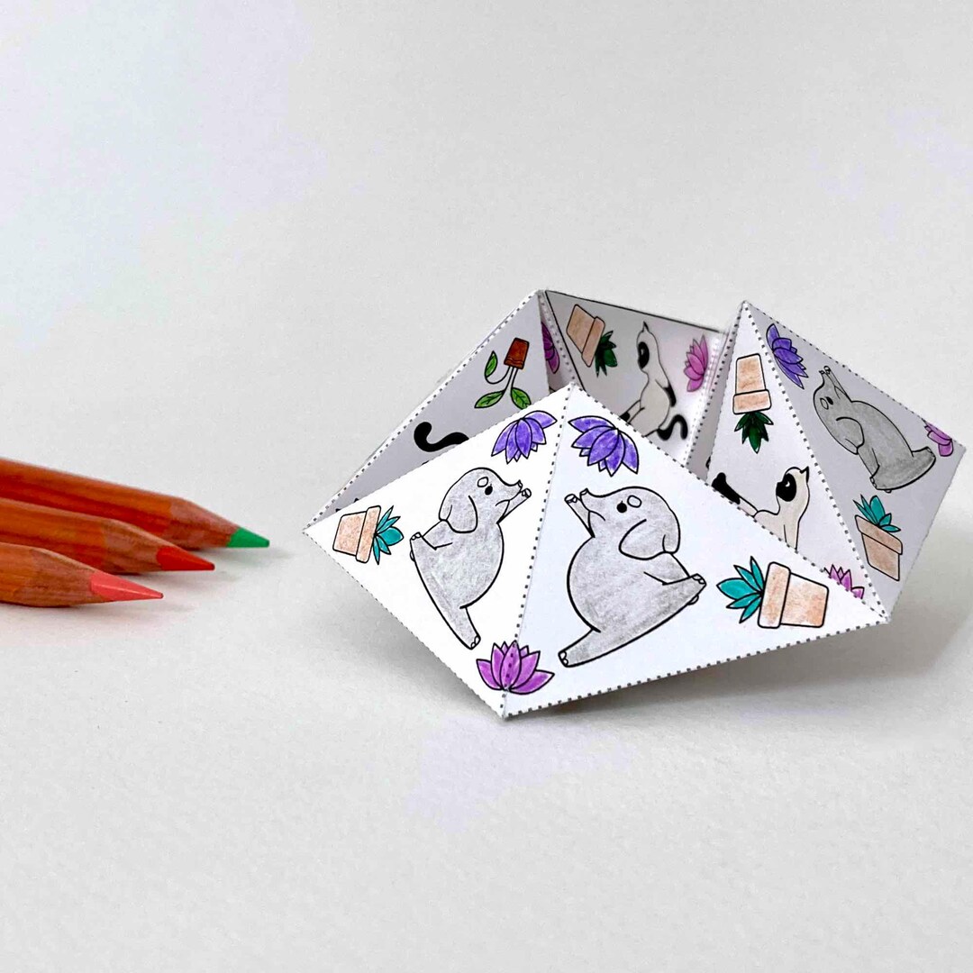Printable Kaleidocycle Paper Toy, Yoga Animals in the Studio, Coloring ...
