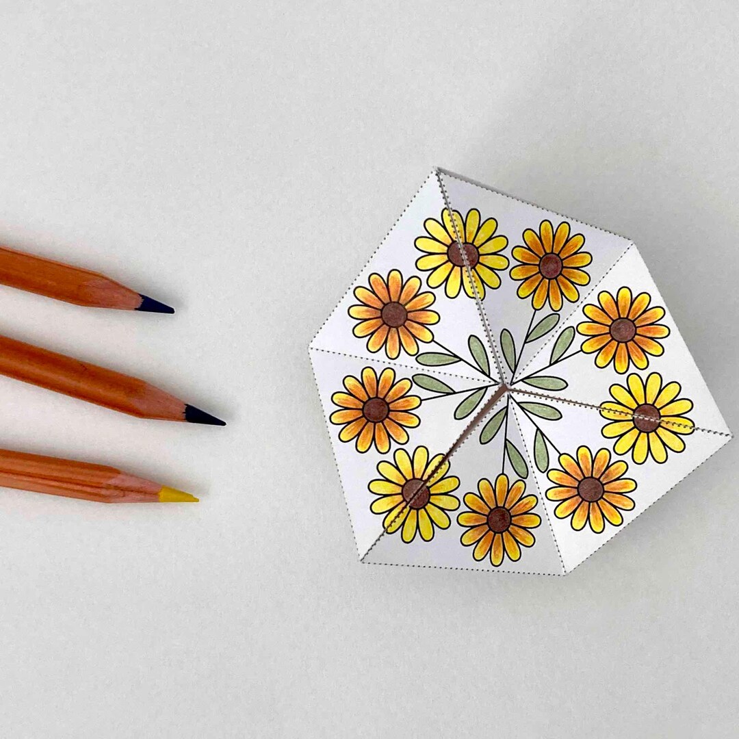 Printable Kaleidocycle Paper Toy, Summer Geometric Flowers, Coloring ...