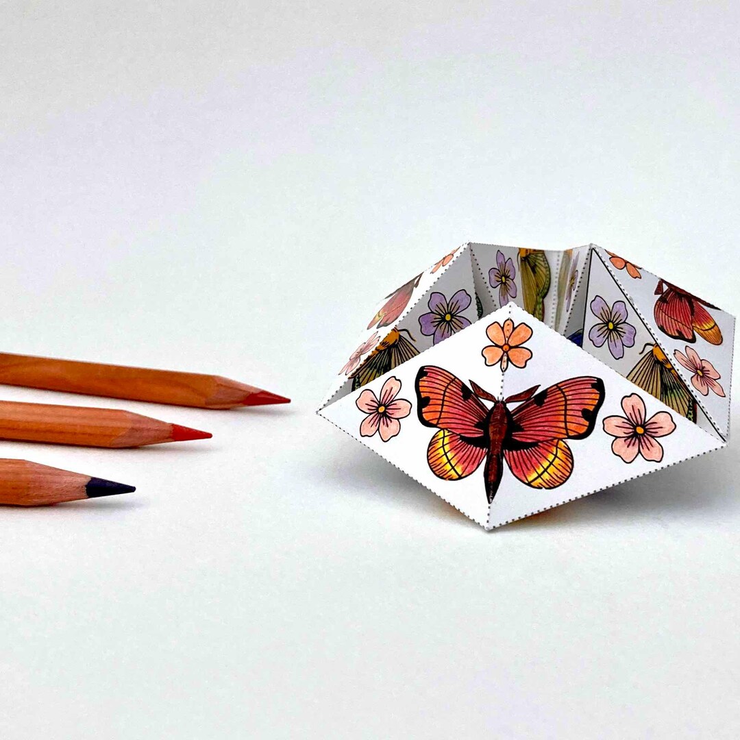 Printable Kaleidocycle Paper Toy, Moths and Blossoms, Coloring Craft ...