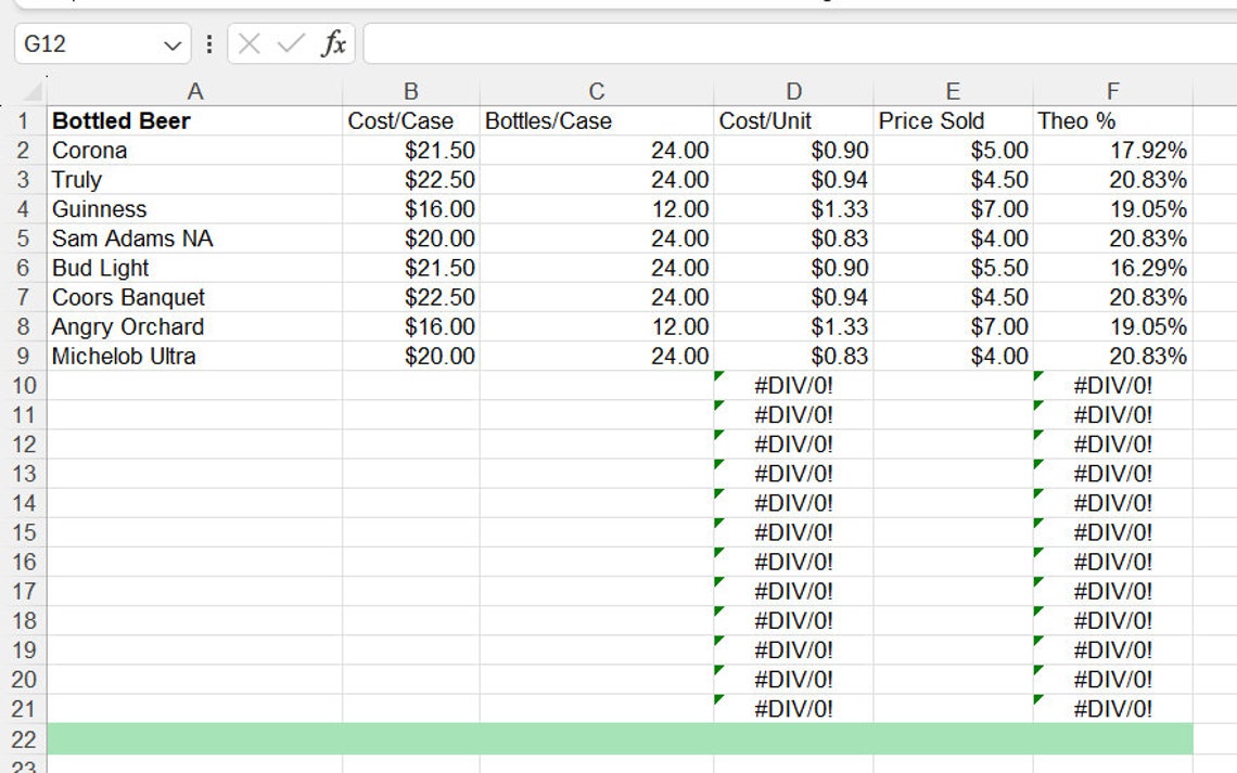 Draft & Bottled Beer Cost Calculator: Restaurant COGS Excel Spreadsheet ...