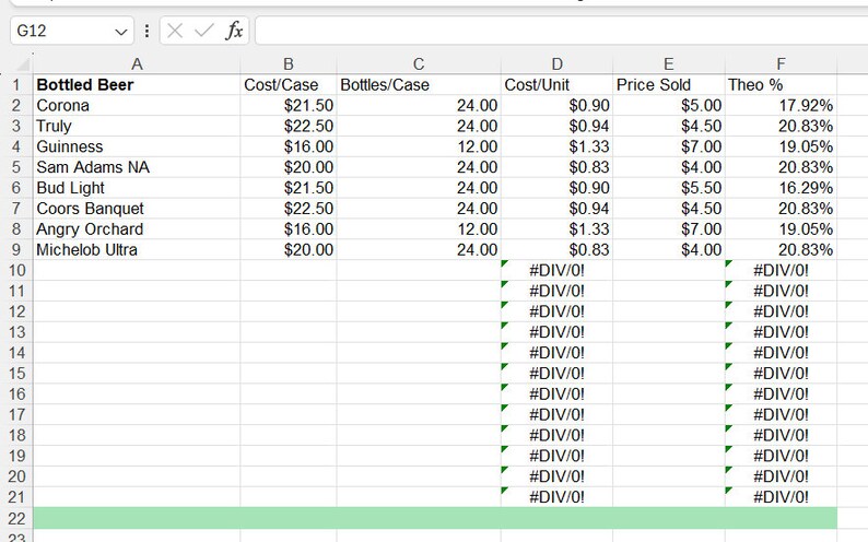 Draft & Bottled Beer Cost Calculator: Restaurant COGS Excel Spreadsheet ...
