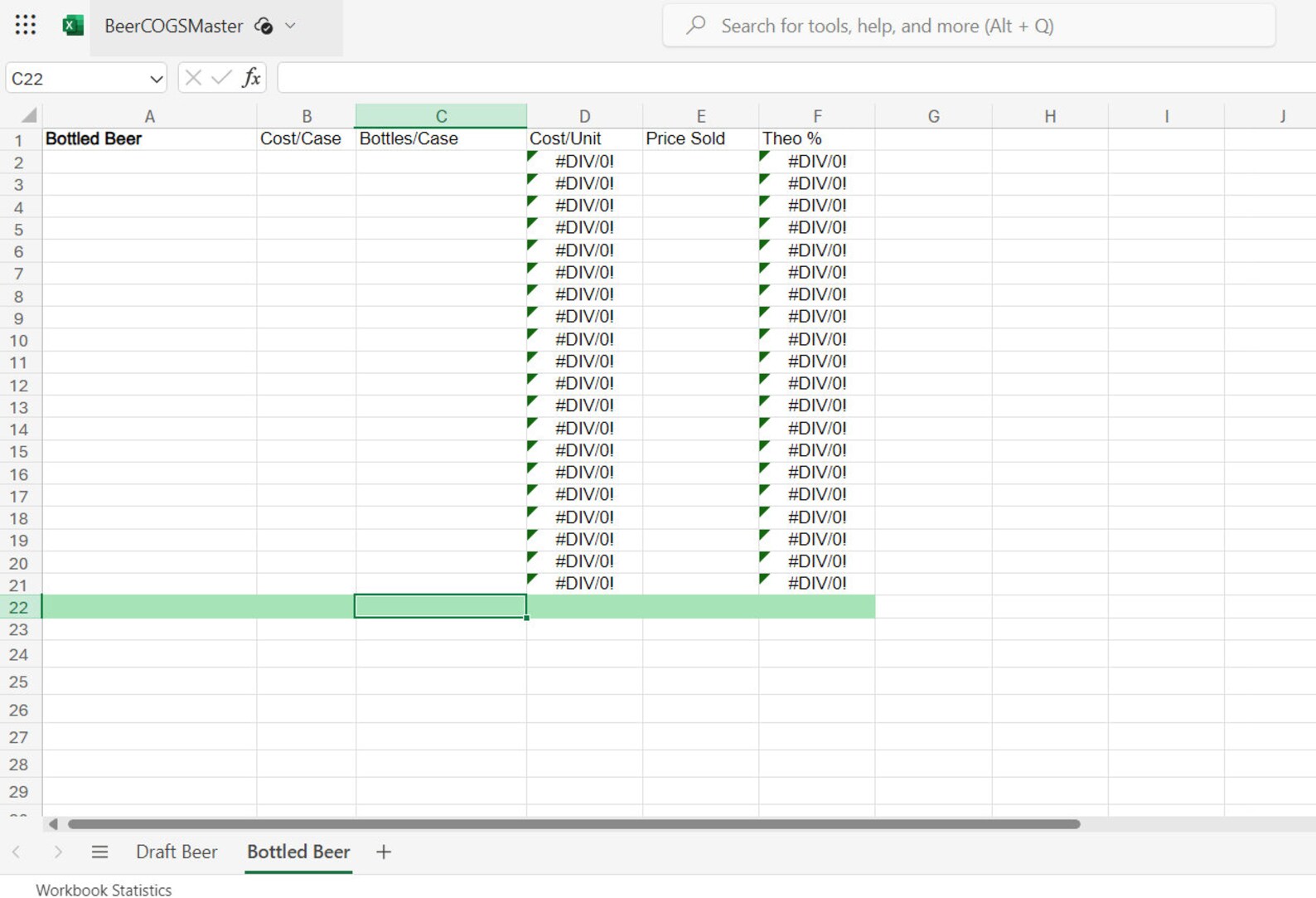 Draft & Bottled Beer Cost Calculator: Restaurant COGS Excel Spreadsheet ...