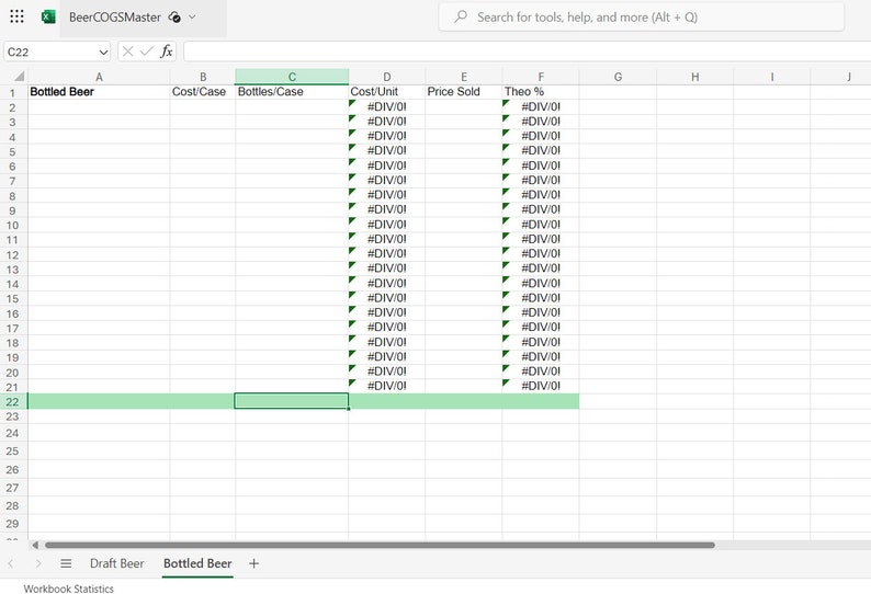 Draft & Bottled Beer Cost Calculator: Restaurant COGS Excel Spreadsheet ...