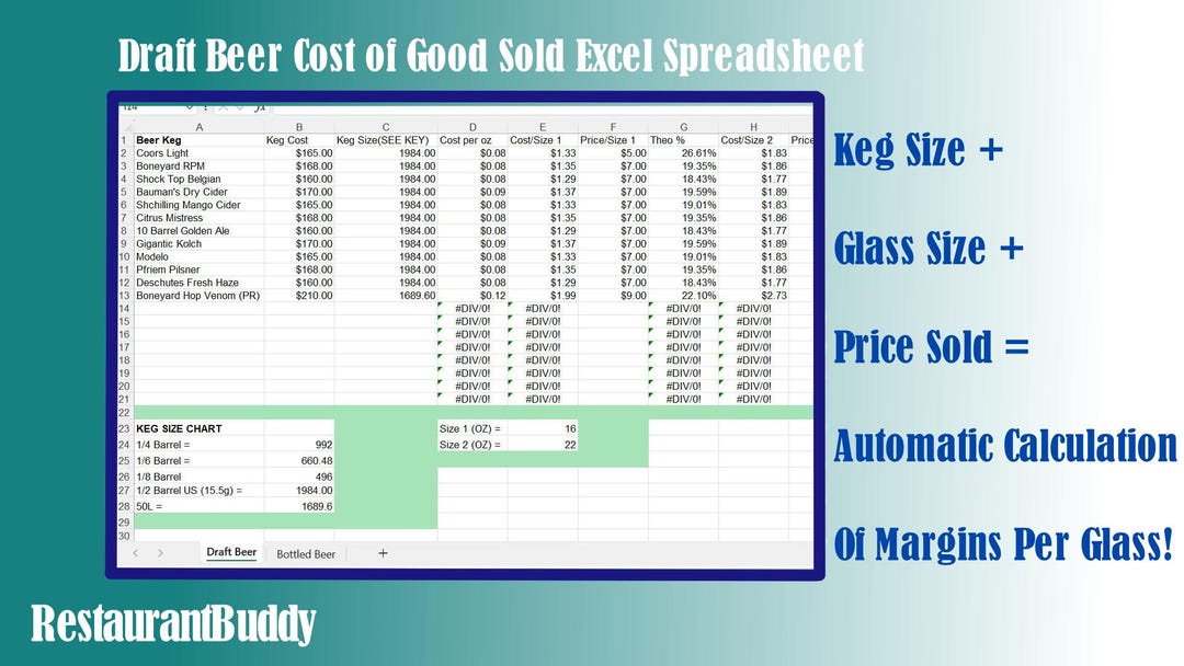 Draft & Bottled Beer Cost Calculator: Restaurant COGS Excel Spreadsheet ...