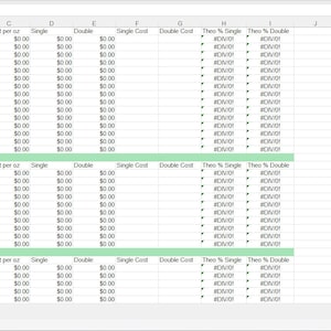 Liquor Cost Calculator, Single and Double Sizes, Adjustable, Restaurant ...