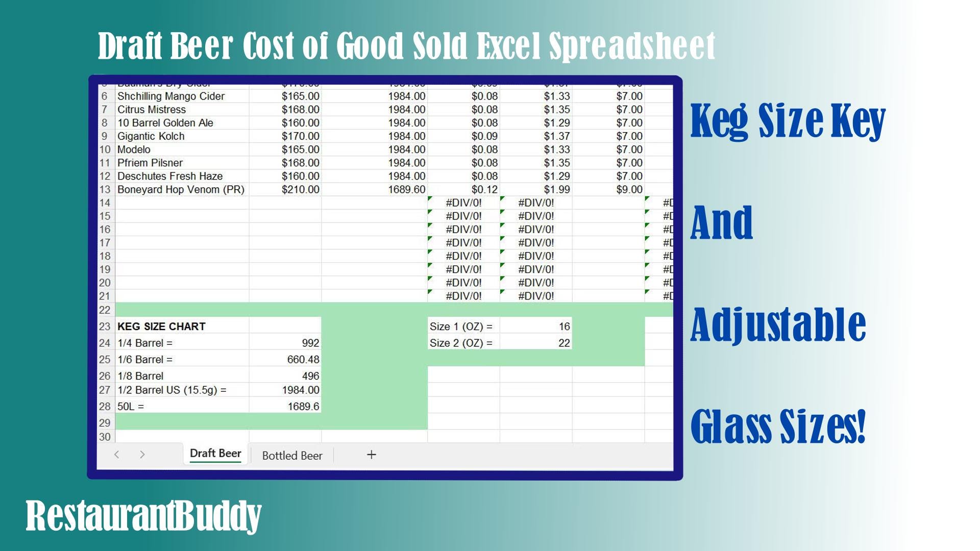 Draft & Bottled Beer Cost Calculator: Restaurant COGS Excel Spreadsheet ...