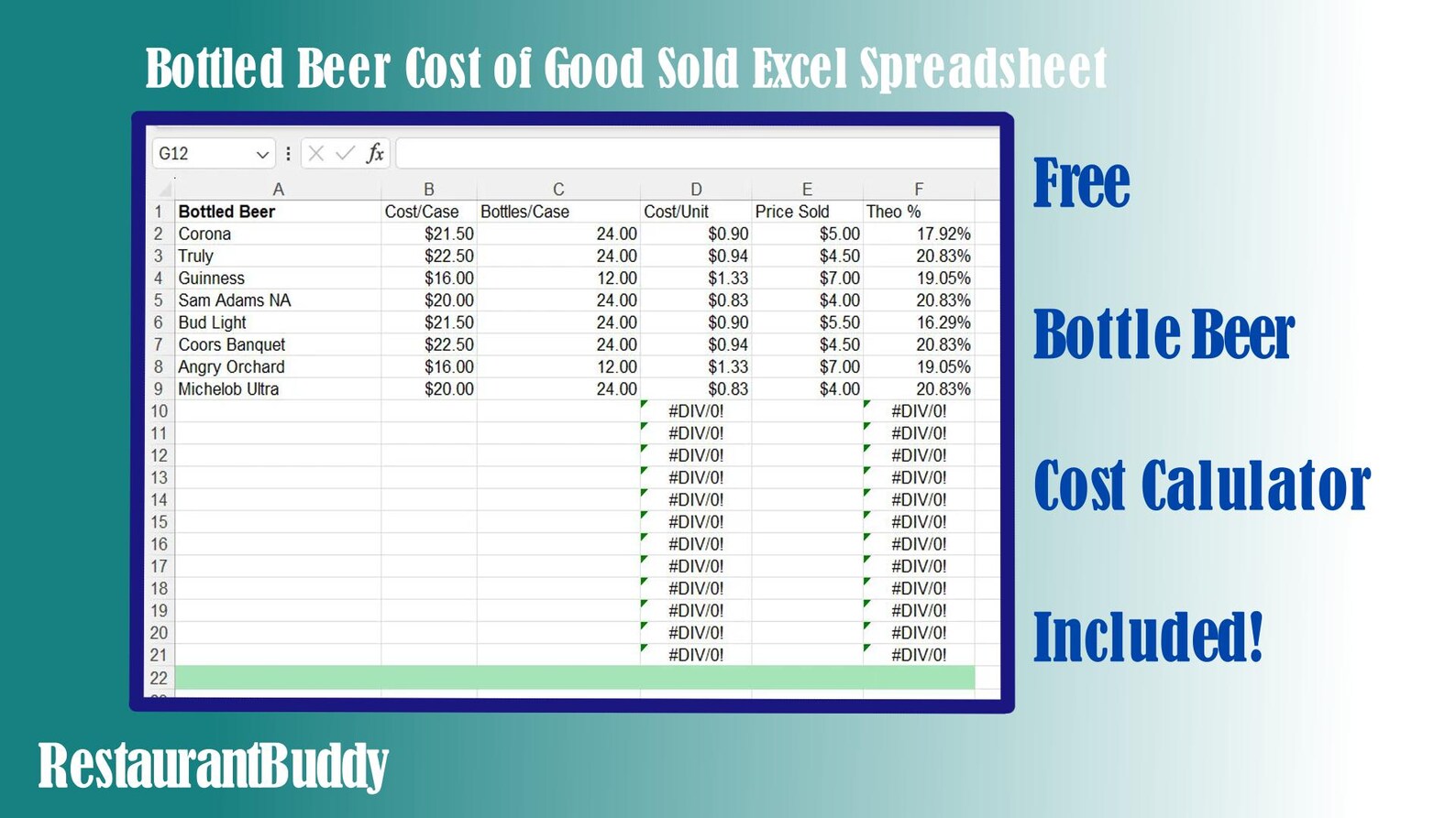 Draft & Bottled Beer Cost Calculator: Restaurant COGS Excel Spreadsheet ...